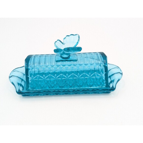 Kitchen | Circleware Art Glass Butterfly Butter Dish Tray Teal Blue ...